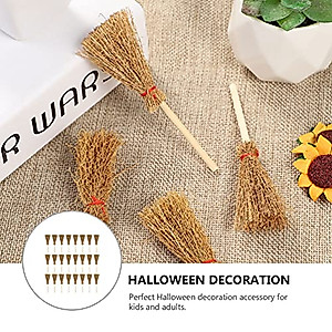 COHEALI Mini Broomsticks Cinnamon Broomstick 24pcs Practical Small Broom Natural Palm Mini Broom Decorations with Red Rope Household Broom Decoration Miniatures for Crafts Mini Witches Broomsticks