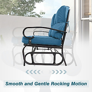 Oakmont Outdoor Glider Rocking Bench 2 Person Patio Loveseat Steel Frame Furniture Set for Patio, Garden, Yard, Porch with Resistant Cushions (Peacock Blue)