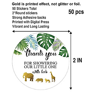 50 Jungle Gold Baby Shower Stickers, Thank You for Showering Our Baby with Love Stickers, Baby Shower Favors for Boy or Girl, Baby Shower Favor Labels for Birthday Party, 2 Inches