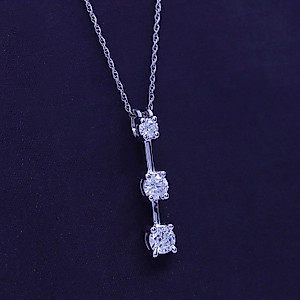 AFFY Past Present Future Three Stone Pendant Necklace in 14K White Gold Over Sterling Silver