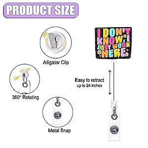 Badge Reel Retractable with Alligator Clip I Just Work Here Funny ID Clip Nurse Name Badge Holder Nurse Office Worker Teacher Students Acrylic Badge Clip