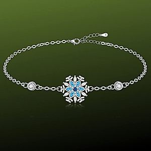 Snowflake Bracelet Adjustable Sterling Silver Chain Christmas Charm Bracelets for Women Blue Topaz Flower Holiday Jewelry