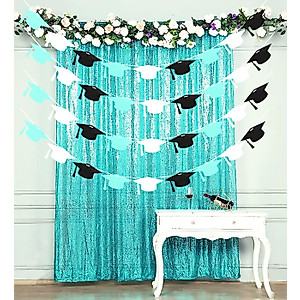 Graduation Decorations Turquoise Black 2023/4pcs Graduation Hat Banner Garlands Teal White Black for Class of 2023 Graduation Party Supplies Teal Grad