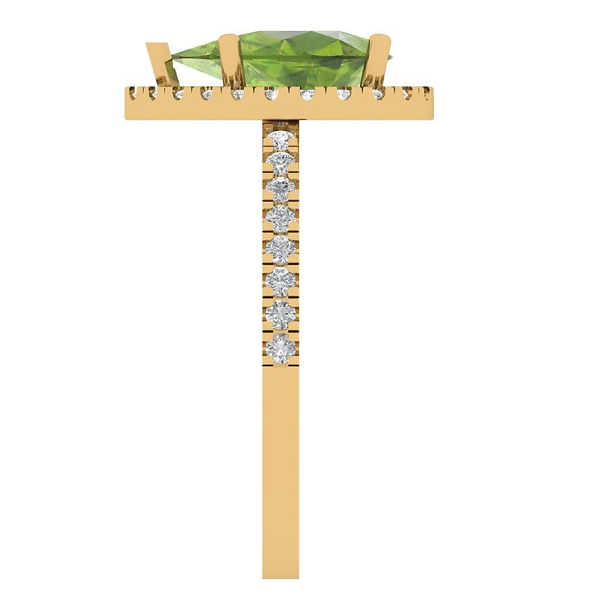 Clara Pucci 2.45 ct Pear Cut Solitaire with Accent Halo Natural Green Peridot Engagement Promise Anniversary Bridal Ring 14k Yellow Gold