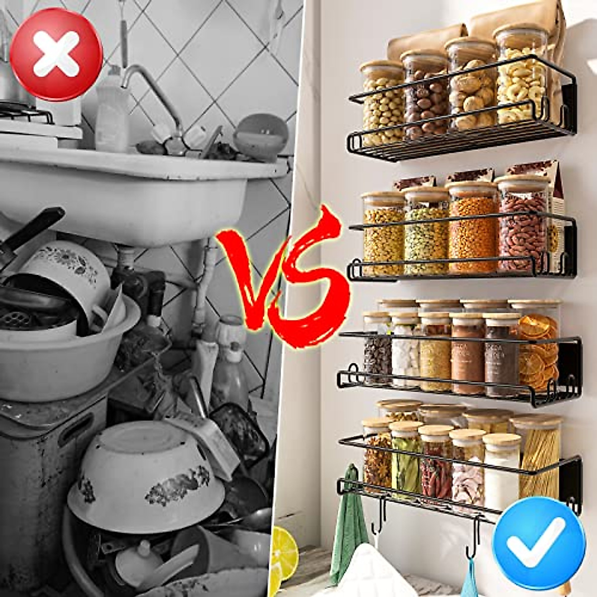 Deinyi Magnetic Spice Rack for Refrigerator, Spice Rack, Spice Organizer, Magnetic Spice Rack, Spice Storage, Spice Rack for Spice Jars and Spice Bottles, Storage Rack with 24 Hooks, Metal Black