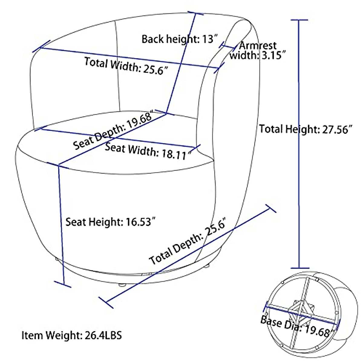 Antetek Swivel Barrel Chair, Round Accent Sofa, Club 360 Degree Modern Leisure Arm Chair for Nursery, Living Room, Hotel, Bedroom, Office, Lounge, Ivory Teddy