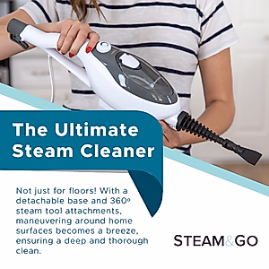 Steam and Go 10-in-1 Steam Mop - Floor Steamer with Detergent Chamber and Detachable Handle for Tile Grout, Clothes, Furniture, Hardwood, Upholstery, & Carpet, Handheld Steam Cleaner for Home Use