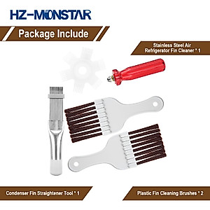 HZ-MONSTAR 4 Pcs Air Conditioner Condenser Fin Cleaning Brush, Coil Condenser Brush AC Fin Comb, Stainless Steel Air Refrigerator Fin Cleaner Whisk Brush Evaporator Radiator Repair Tool