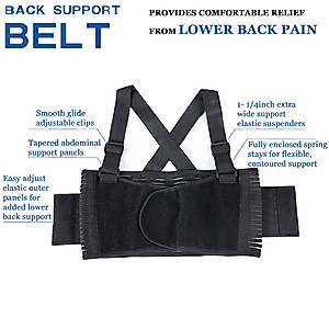 Industrial Work Back Brace | Removable Suspender Straps for Heavy Lifting Safety - Lower Back Pain Protection Belt for Men in Construction, Moving and Warehouse Jobs