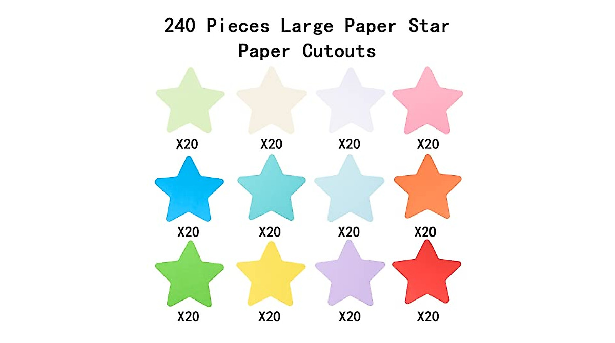 240 Assorted Color Star Cutouts for DIY Craft Projects