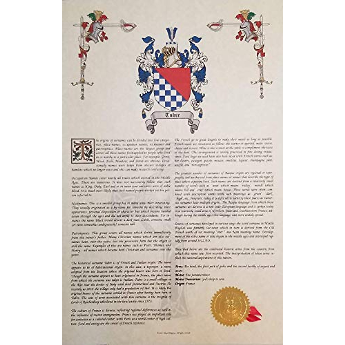 Mr Sweets Maurais Coat of Arms, Crest & History 11x17 Print - Name Meaning, Genealogy, Family Tree Aid, Ancestry, Ancestors, Namesakes - Surname Origin: French France