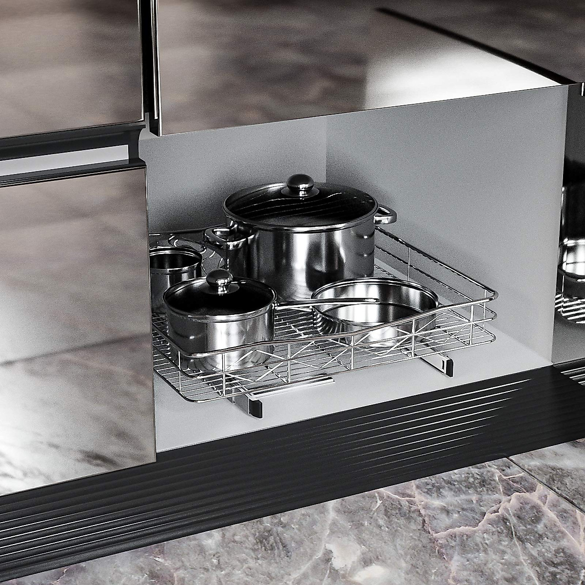 IZLIF Multi-Use Pull Out Cabinet Organizer Heavy Duty Slide Out Kitchen Drawer Cabinet Storage Shelves 20”W x 21”D for At Least 21” Cabinet Opening , Wire Frame, Chrome Finish