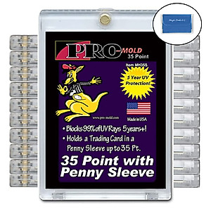 10-Count Pro-Mold 35pt. Magnetic One-Touch Card Holders Holds Sleeved Card USA Made with Cleaning Cloth, Gold