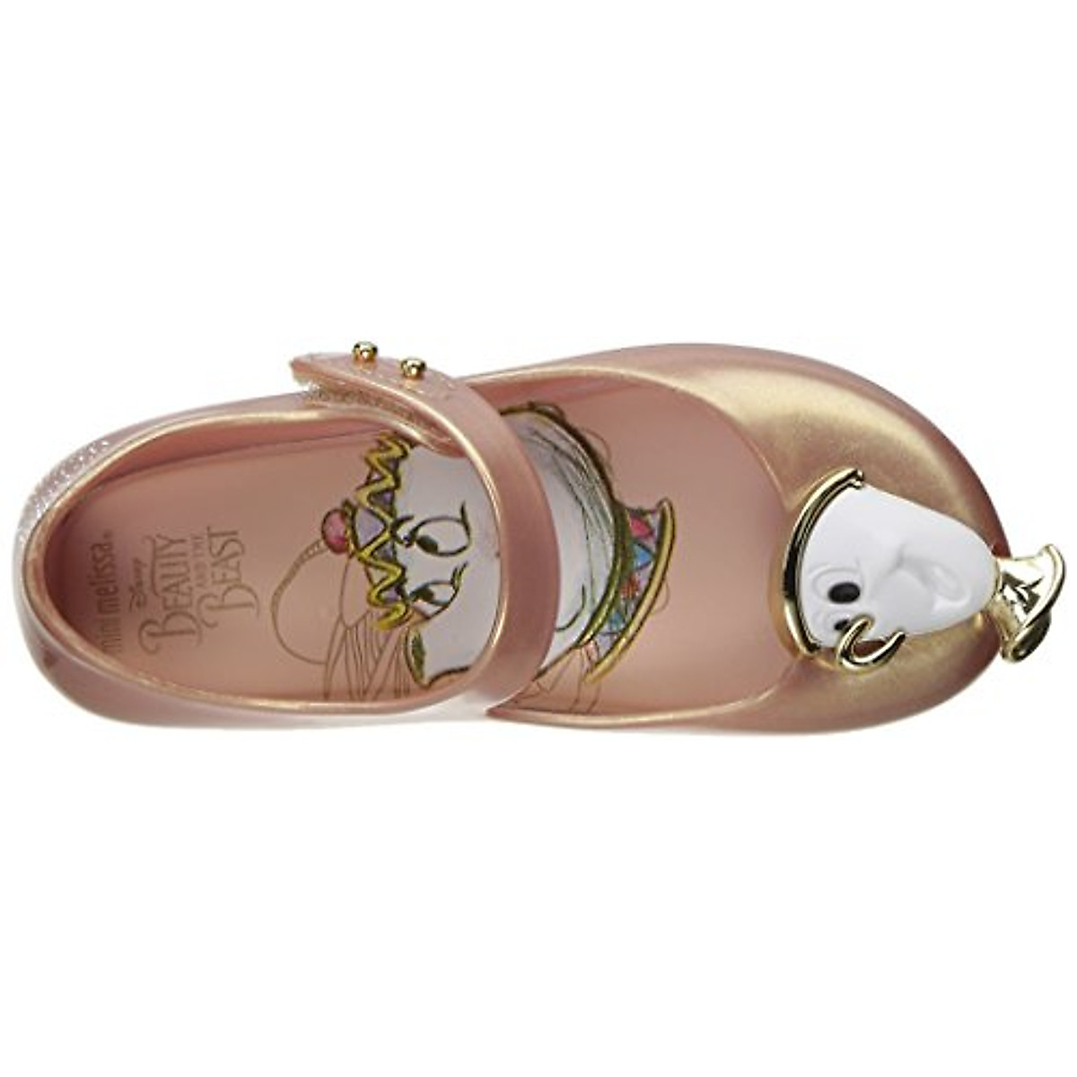 Mini Melissa Kids' Mini Ultragirl Beauty and the Beast Mary Jane Flat,Metallic/Pink,5 Regular US Toddler
