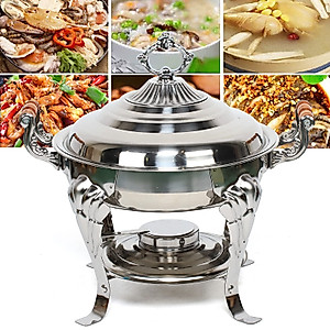 Chafing Dish Stainless Steel Round Durable Buffet Warmer Tray with Lid and Chafing Fuel Holder for Kitchen Party Dining Buffet