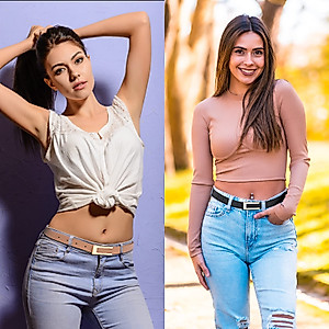 YooAi Womens Leather Belt Skinny Waist Belt for Dresses Jeans Pants with Gold Buckle khaki 95