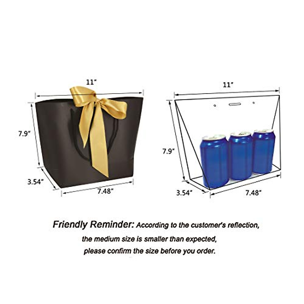 HUAPRINT Gift Bags with Handles,Party Favor Bags with Bow Ribbon,12Pcs Black Paper Bags for Birthday Wedding Bridesmaid Present Celebration Holiday