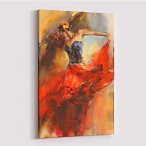 Dancing Lady Oil Paintings on Canvas 12x16 Inch Framed Wall Artwork for Living Room Bedroom Home Decorations Wall Decor Red Girl Dancer Artwork Ready to Hang -Style A