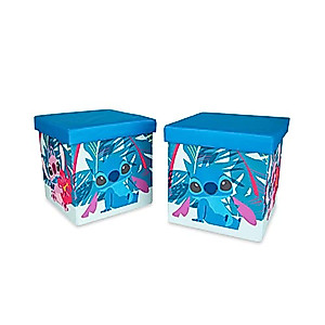 Disney Lilo & Stitch Characters Stitch and Angel 15-Inch Storage Bin Cube Organizers with Lids, Set of 2 | Fabric Basket Container, Cubby Cube Closet Organizer | Toys, Gifts And Collectibles