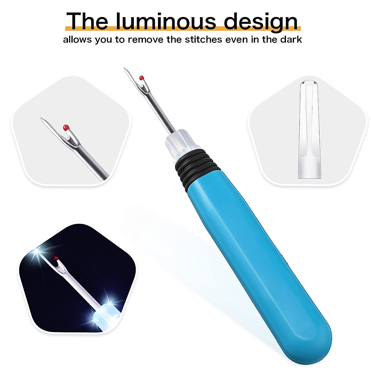 3 Pieces Seam Ripper Tools with Light, Stitch Removal Tool Sewing Thread Remover Cutter Stitch Opener LED Light Seam Ripper Sewing Tools for Sewing Crafting Removing Threads, 3 Colors