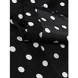 WDIRARA Men's Polka Dots Button Front Long Sleeve Collar Shirt Casual Tops Black L