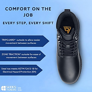 Shoes for Crews Rowan, Men's Steel Toe (ST) Work Boots, Slip Resistant, Water Resistant, Black, Size 16 Wide