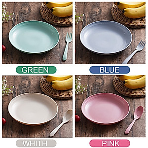 TAO CICADA Wheat Straw Dinner Plates, Pack of 4 Reusable Unbreakable Wheat Straw Dinner Plates、Spoon and Fork, Dishwasher & Microwave Safe, Degradable Eco-Friendly for Children Adult