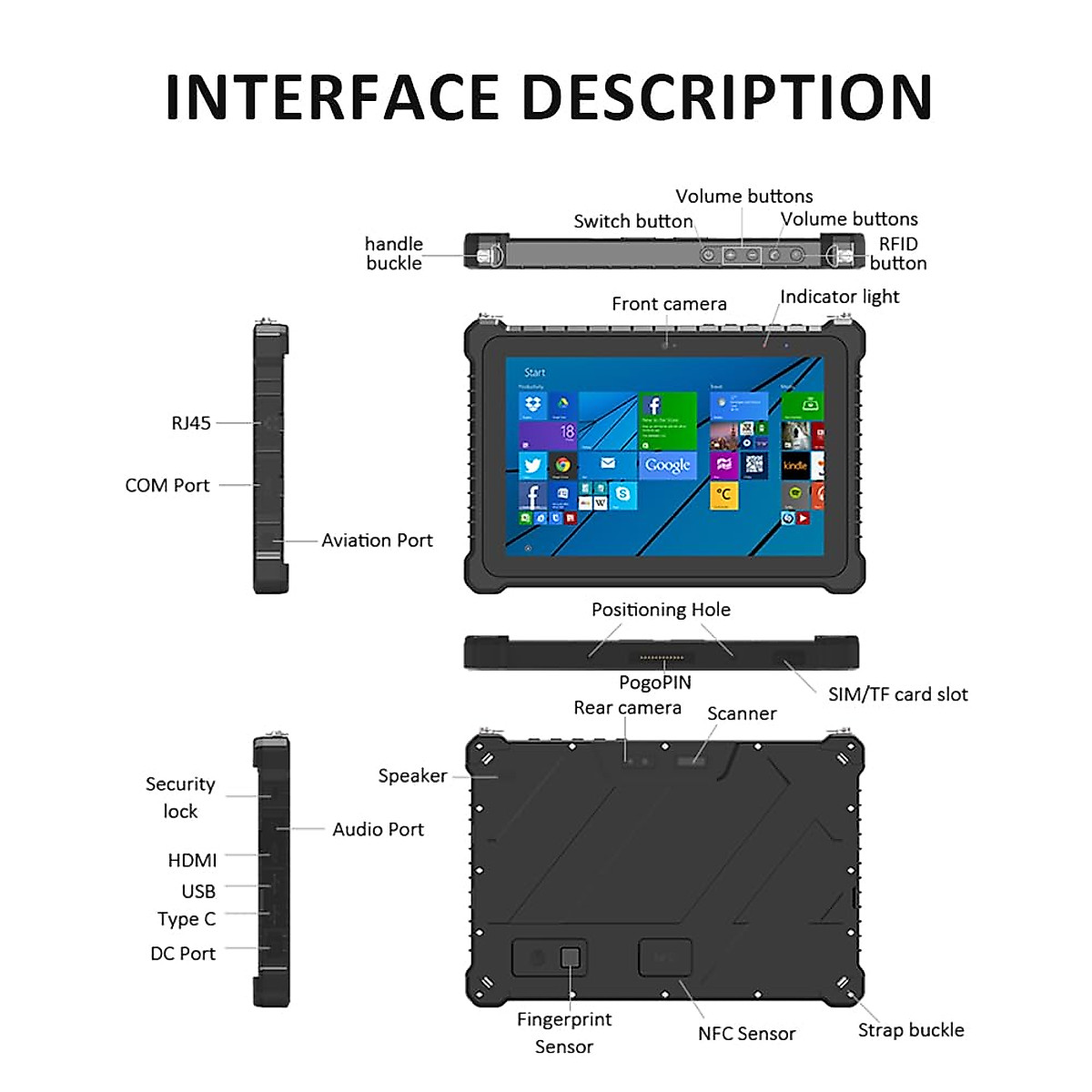 SunKol 10.1" IP67 Rugged Tablet (N5100 8GB+256GB) Windows 11 Pro Waterproof Industrial Tablet PC, Fingerprint, 12000mAh Battery, 500nit, GPS, WiFi, 4G, BT4.2, for Outdoor Field Work