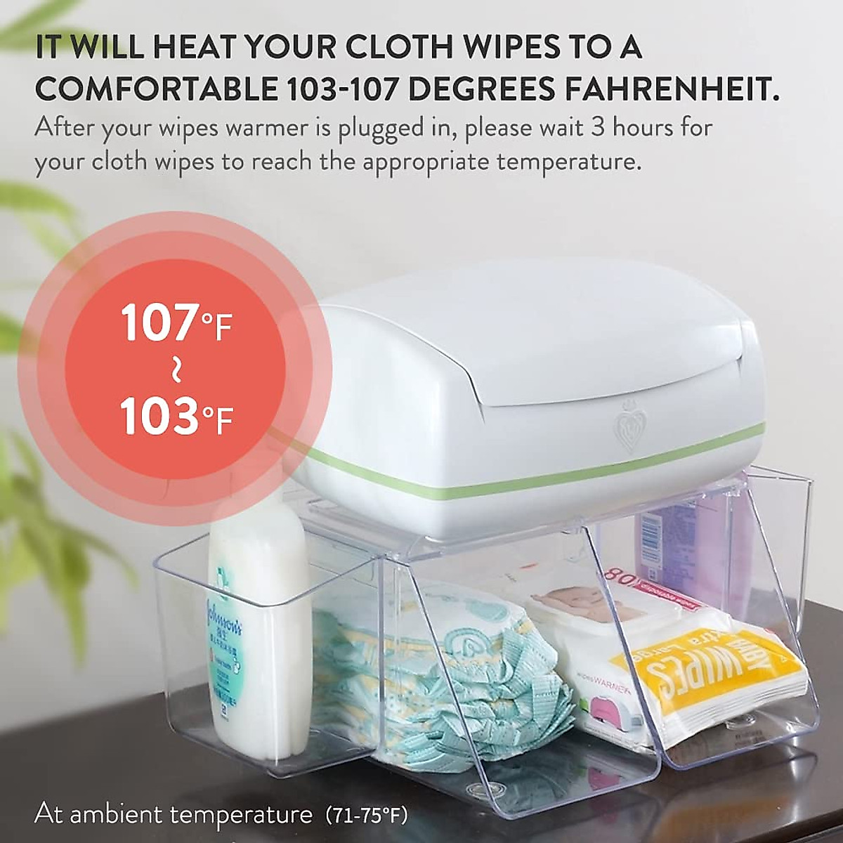 Prince Lionheart Warmies Wipes Warmer Designed for Reusable Cloth Wipes | Soft Glow Nighlight | Includes 1 everFRESH Pillow and 4 Warmies Cloth Wipes