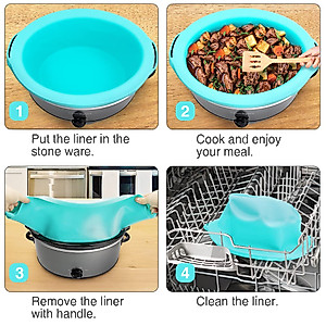ChefAid Slow Cooker Liners, 100% Silicone Reusable Crock Pot Insert Accessories for 6-8 Oval or Round Quart Slow Cookers, Food Safe & Dishwasher Safe (Grey-Mint)
