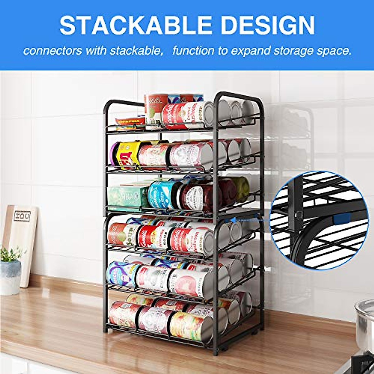 AIYAKA 3 Tier Stackable Can Rack Organizer,for food storage,kitchen cabinets or countertops,Storage for 36 cans,2-piece,Black