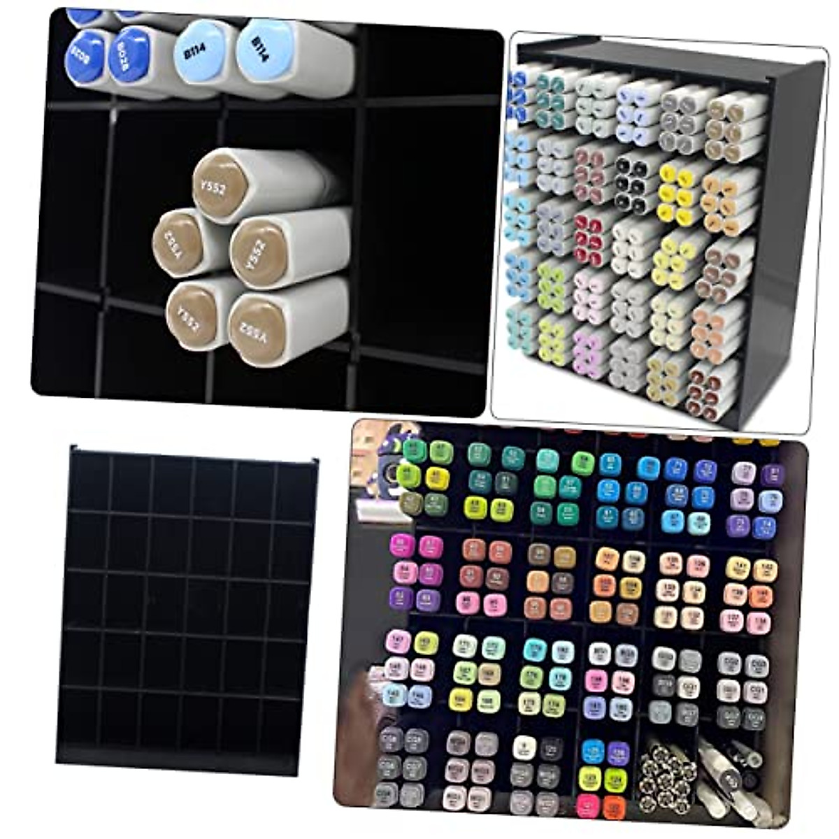 NUOBESTY Home Plastic Grids Hole Household Desk Organizer Pencils Storage Display Accessories - Eyeliner Art Shelf Multi-slot Brushes Cosmetic Container Pen -grid Black Stationary Paint