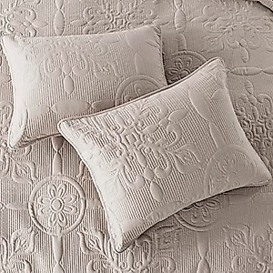 Damask Quilt King Size Bedding Sets with Pillow Shams, Boho Lightweight Soft Bedspread Coverlet, Beige Quilted Blanket Thin Comforter Bed Cover for All Season Spring Summer, 3 Pieces, 104x90 inches