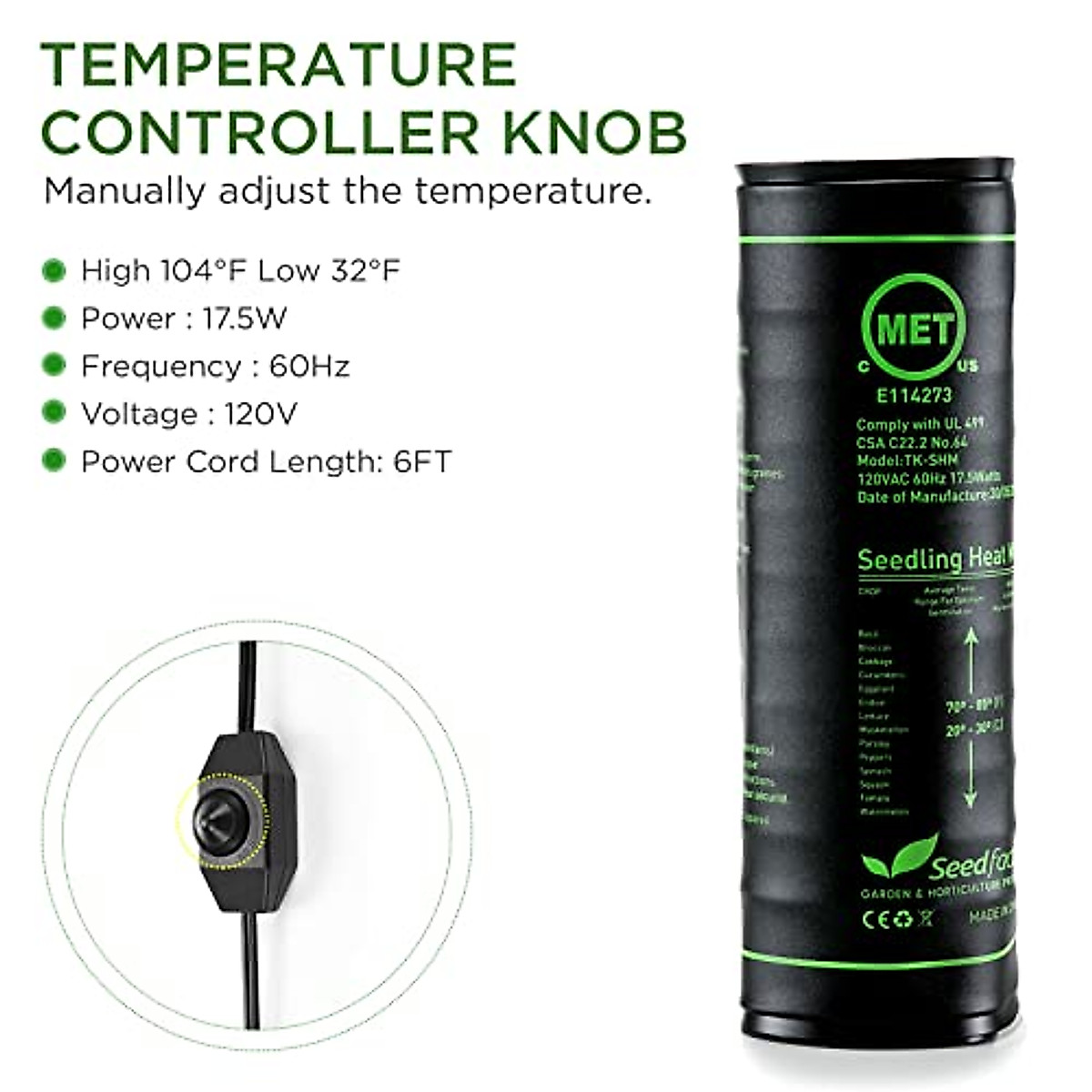 MET Certified 2 Pack Seedling Heat Mat, Seedfactor Adjustable Temperature Waterproof Durable Germination Station Heat Mat, Warm Hydroponic Heating Pad for Indoor Home Gardening Seed Starter