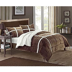 Chic Home 3 Piece Chloe Sherpa Lined Plush Micro Suede Comforter Set, King, Brown