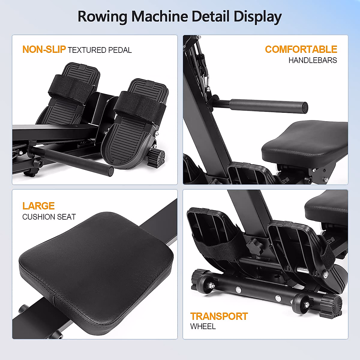 Rowing Machine for Home Use, Rowing Machine Rower for Full Body Exercise Cardio Workout with LCD Monitor & Comfortable Seat Cushion, Quiet & Smooth t-2023 Revolution New Row Machine (Black)
