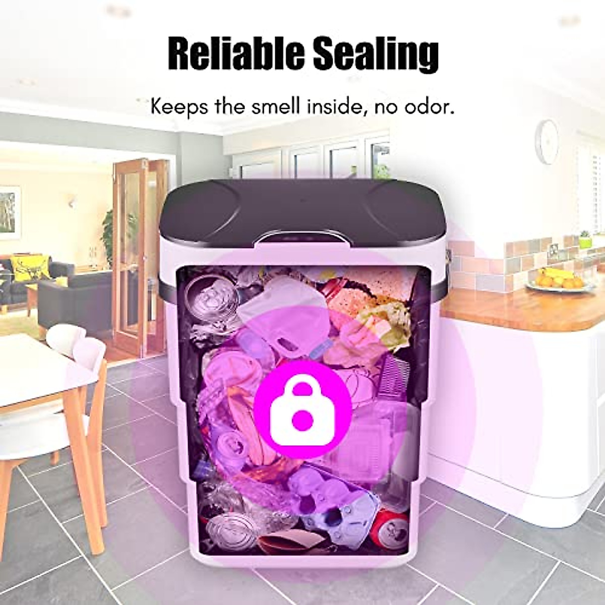 PENCHEN Auatic Toucess Infrared Motion Sensor Trash Can 3-Layer Folg Garbage Can Max. 9.5L ty Built-in Battery with USB Charging Cable