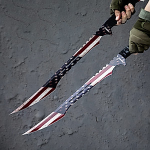 DISPATCH 2pc Ninja Twin Katana Samurai Sword Machete Fixed Blade Combat Set with Sheath for Hunting, Outdoor Camping, Survival