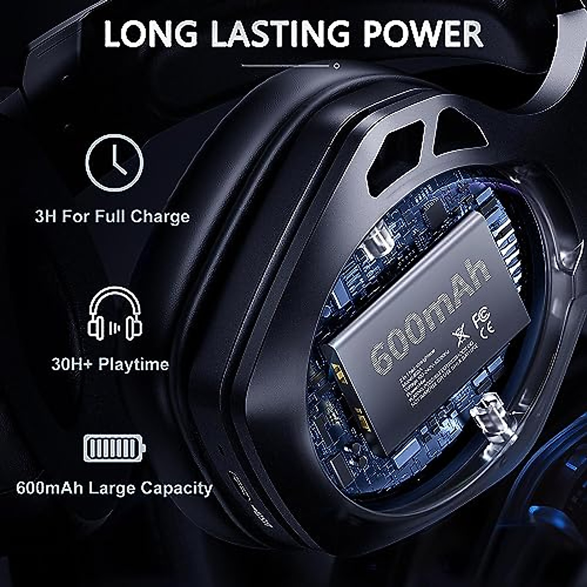 Tatybo Wireless Gaming Headset for PS4, PS5, PC - 2.4GHz Gaming Headphones with Detachable Noise Canceling Microphone, 30-Hr Battery Gaming Headsets for Laptop, Switch, Mac