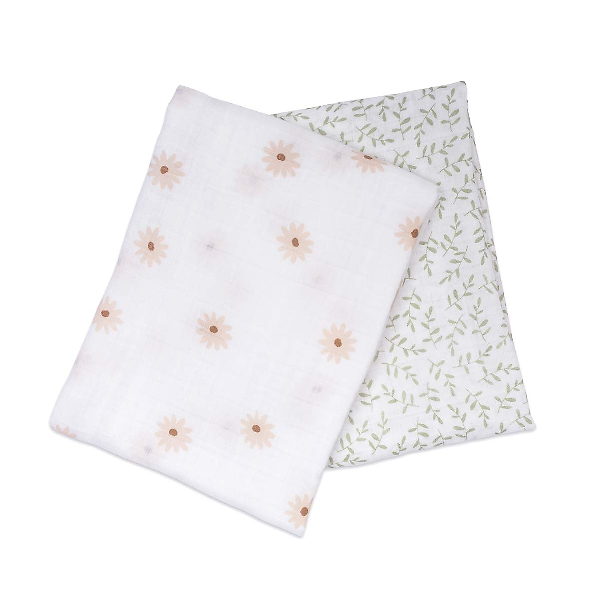 lulujo Boho Swaddle Set, Cotton Muslin Blankets, 2 Pack (Daisies & Greenery)