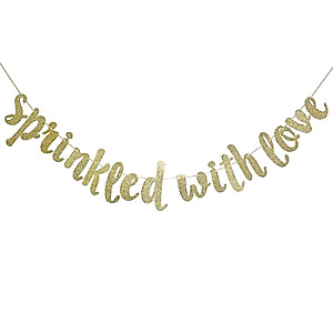 Sprinkled with Love Glitter Gold Banner , Baby Sprinkle Banner ,Baby Shower, Gender Reveal Party , Glitter Party Decor (Gold)