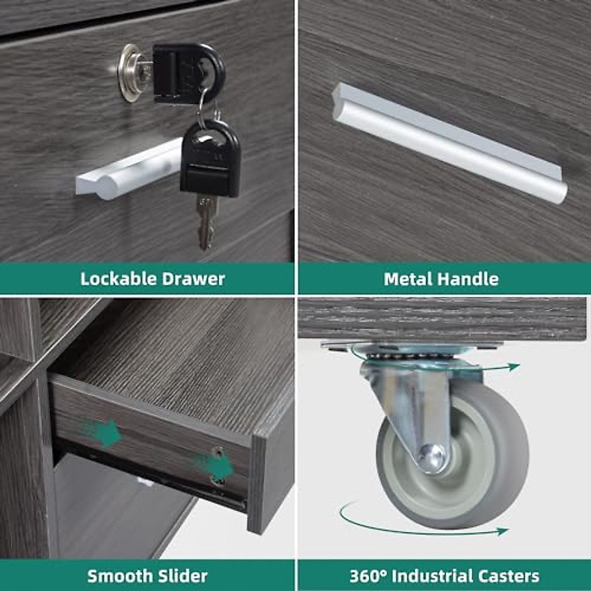 YITAHOME Wood Lateral File Cabinet, 2 Drawer Mobile Storage Cabinet, Fits A4, Letter and Legal, Printer Stand with Open Storage Shelves, Modern Filing Cabinet for Home Office, Grey