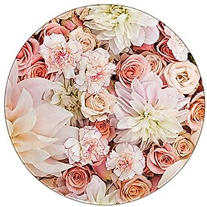 YEAHSPACE Flower Rug Round 40 inch Floral Circle Area Rug Living Room Bedroom Aesthetic Decor-Flower Floral Roses Blush Pink