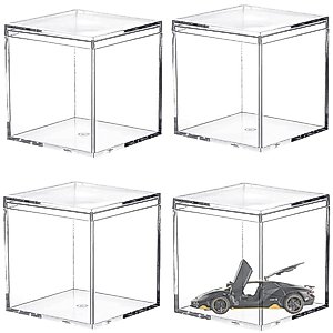 LOVPLAY Large Acrylic Box with Lid 4 Pieces Clear Display Box Plastic Square Cube Wedding Candy Box for Jewelry Collectibles, Minerals,Figurines Storage Containers Decorative Boxes 4x4x4Inch