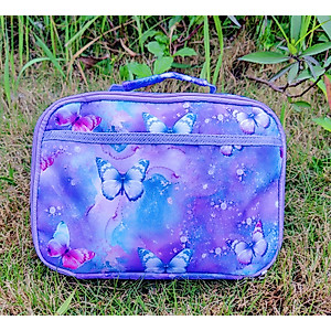 Kids Girls Lunch Bag Insulated Lunch Box for school Lunch Cooler Organizer School Kids Lunch Tote (purple butterfly)