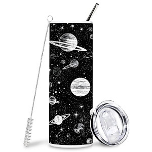 Honeybaby Space Starry Sky Coffee Tumbler 20 oz with Straw & Lid Leak Proof Tumbler Reusable Stainless Steel Tumblers Insulated Water Bottles Gifts for Women Men