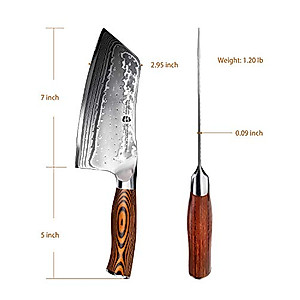 TUO Cutlery Cleaver Knife - Japanese AUS-10 45-Layers Steel - Chinese Chef's Knife Featured Damascus Rose Pattern - Meat and Vegetable Cleaver with Ergonomic Pakkawood Handle - 7" - Fiery Phoenix