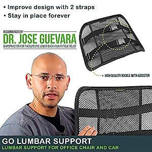 Lumbar Support with Breathable Mesh Layers and Double Sturdy Adjustable Straps, Comfortable Ergonomic Backrest for Office Chair and Car Driver Seat, Posture Cushion and Lower Back Support Pain Relief