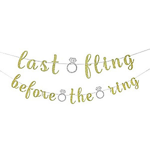 Gold Glitter Last Fling Before The Ring Banner - Bachelorette Party Decoration - Bachelorette Party Photo Props