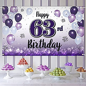 LASKYER Happy 63rd Birthday Purple Large Banner - Cheers to 63 Years Old Birthday Home Wall Photoprop Backdrop,63rd Birthday Party Decorations.